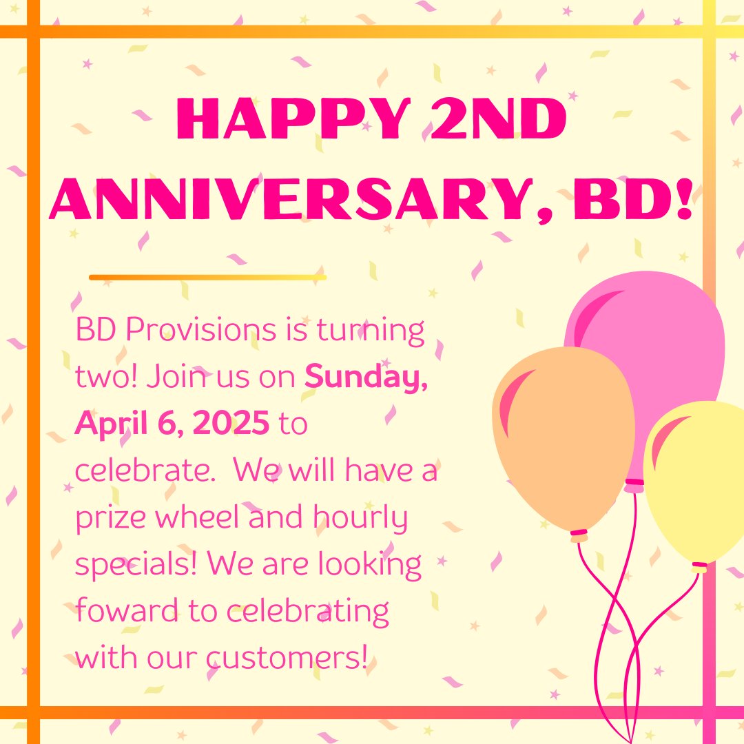 BD Provisions 2nd Anniversary - Annapolis Moms BD Provisions